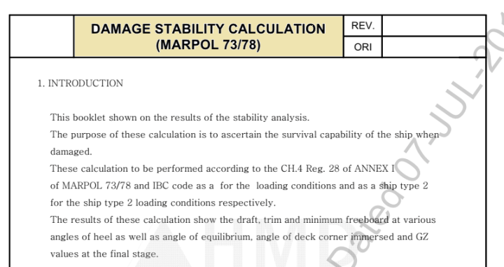 Damage stability calculations (Sample) – AMARINE