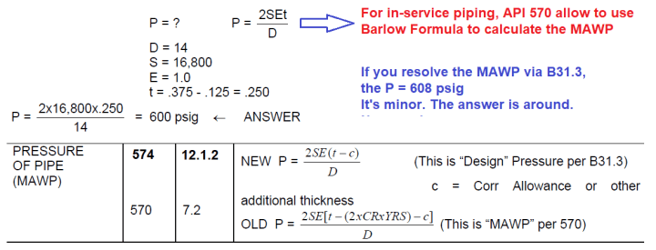 API 570 Quiz (ASME 31.3 – Design pipe thickness) – AMARINE